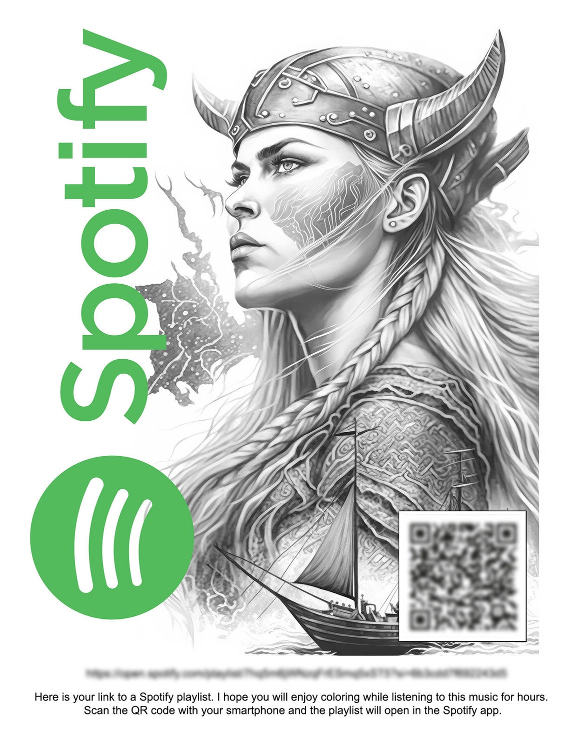 Viking Woman Edition Grayscale Coloring Page Printable Adult Coloring ...