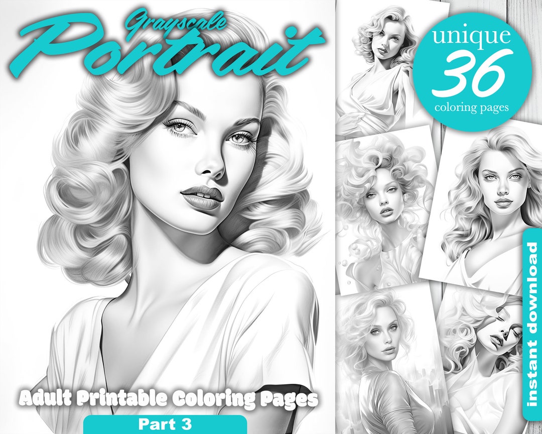 Grayscale Woman Portrait - Part 3 - Grayscale Coloring Page - Printable ...