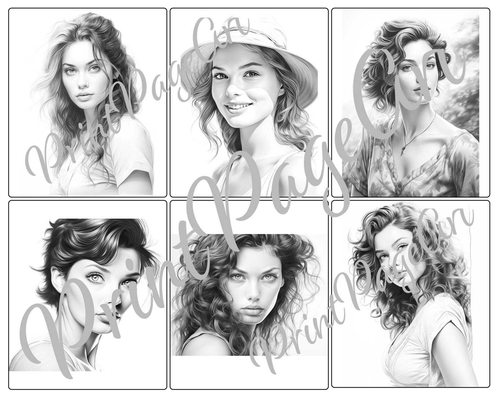 Grayscale Woman Portrait Grayscale Coloring Page Printable Adult ...