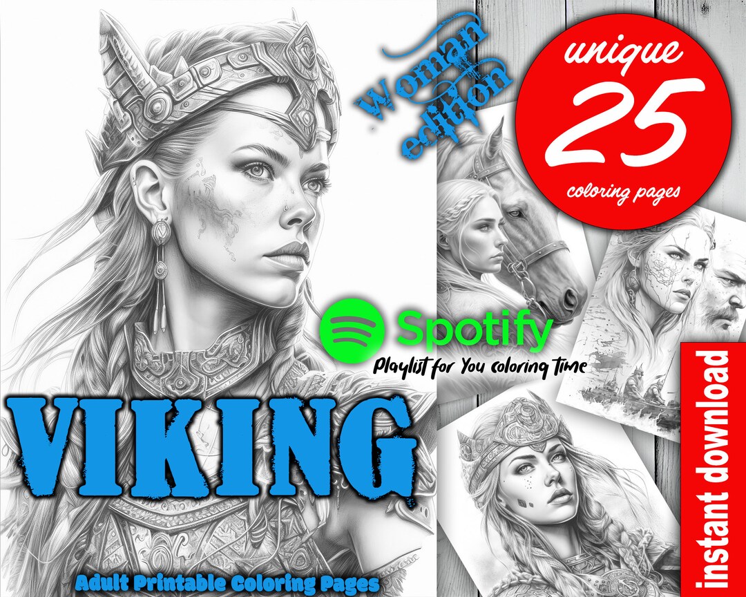 Viking - Woman Edition - Grayscale Coloring Page | Printable Adult ...