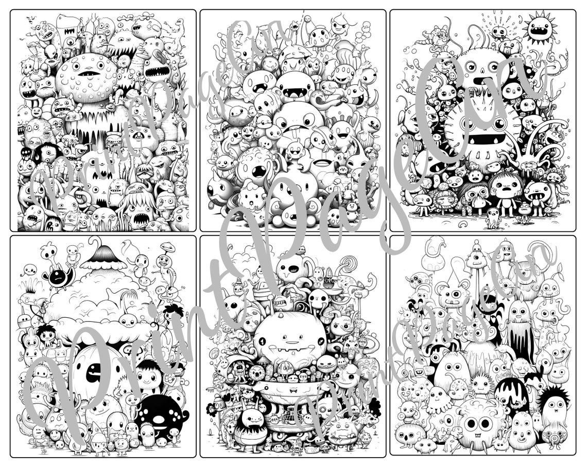 Cute Monsters Coloring Pages for Adult Printable Pages Instant Download ...