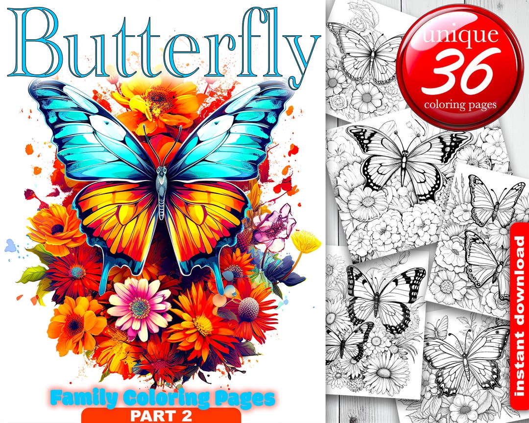 Flower and Butterfly Coloring Book Pages, Printable Coloring Book ...