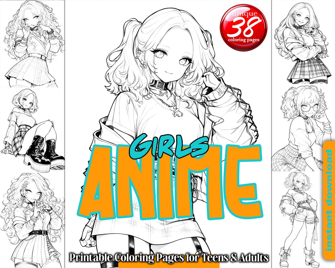 Anime Girls 38 Unique Coloring Printable Pages for All Family. Instant ...
