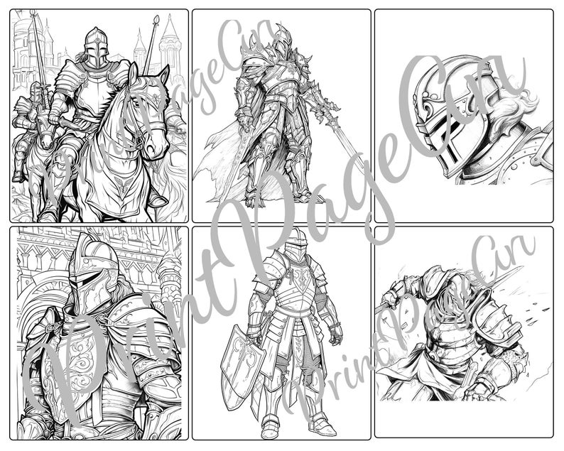Knight , Fantasy Coloring Book for Adult, 32 Printable Page 3 ...