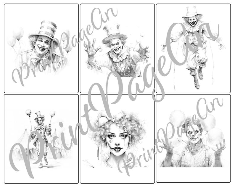Clown Circus Grayscale Adult Printable Pages Circus Theme - Etsy