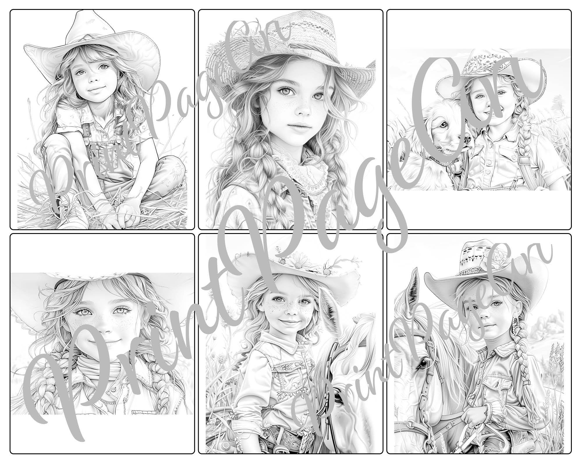 Cowgirl Coloring Pages for Adults: Wild West Grayscale (PDF Download ...