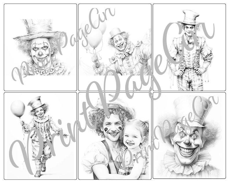 Clown Circus Grayscale Adult Printable Pages Circus Theme - Etsy