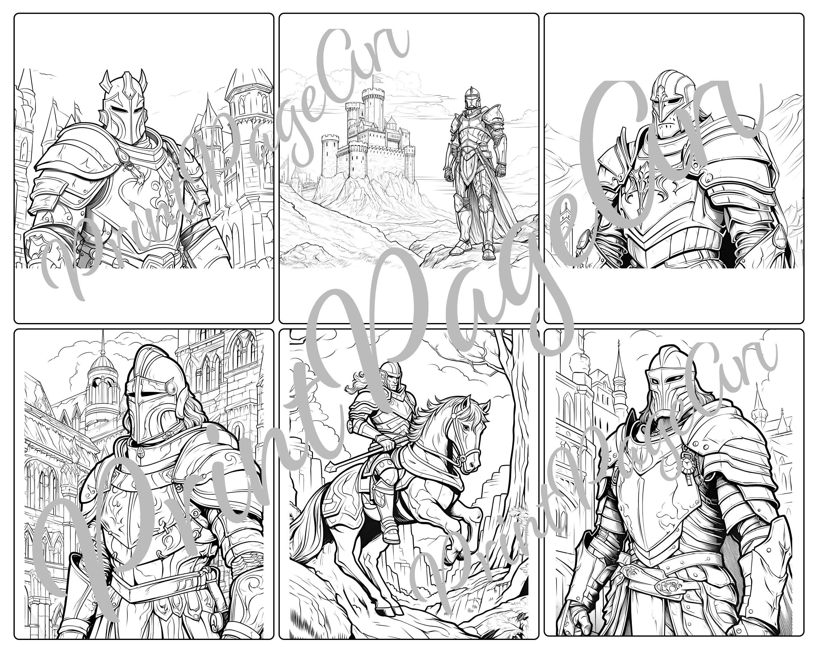 Warrior Knight , Fantasy Coloring Book for Adult, 39 Printable Pages ...