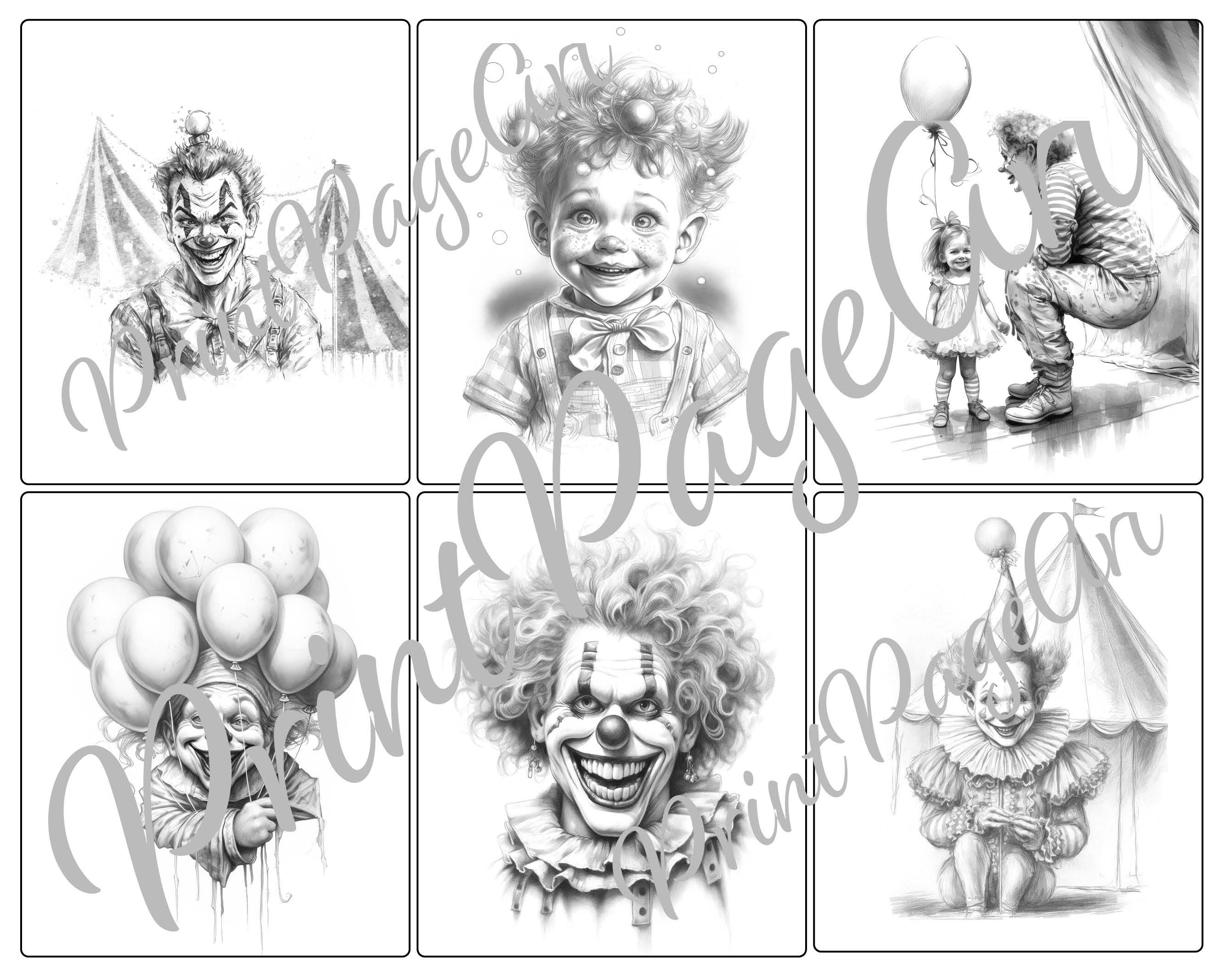Clown Circus Grayscale Adult Coloring Pages Circus Theme Adult ...