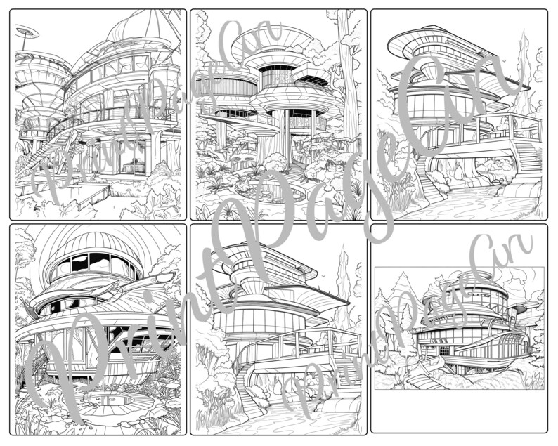 24 Futuristic Houses Adult Coloring Page Printable Adult Coloring Book ...