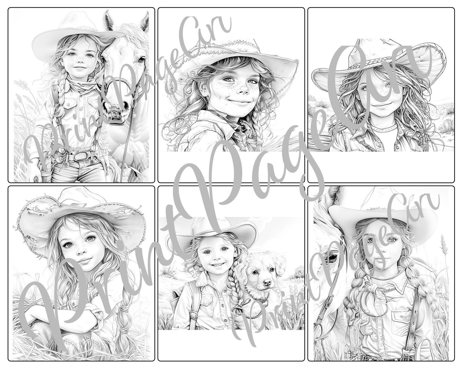Cowgirl Coloring Pages for Adults: Wild West Grayscale (PDF Download ...