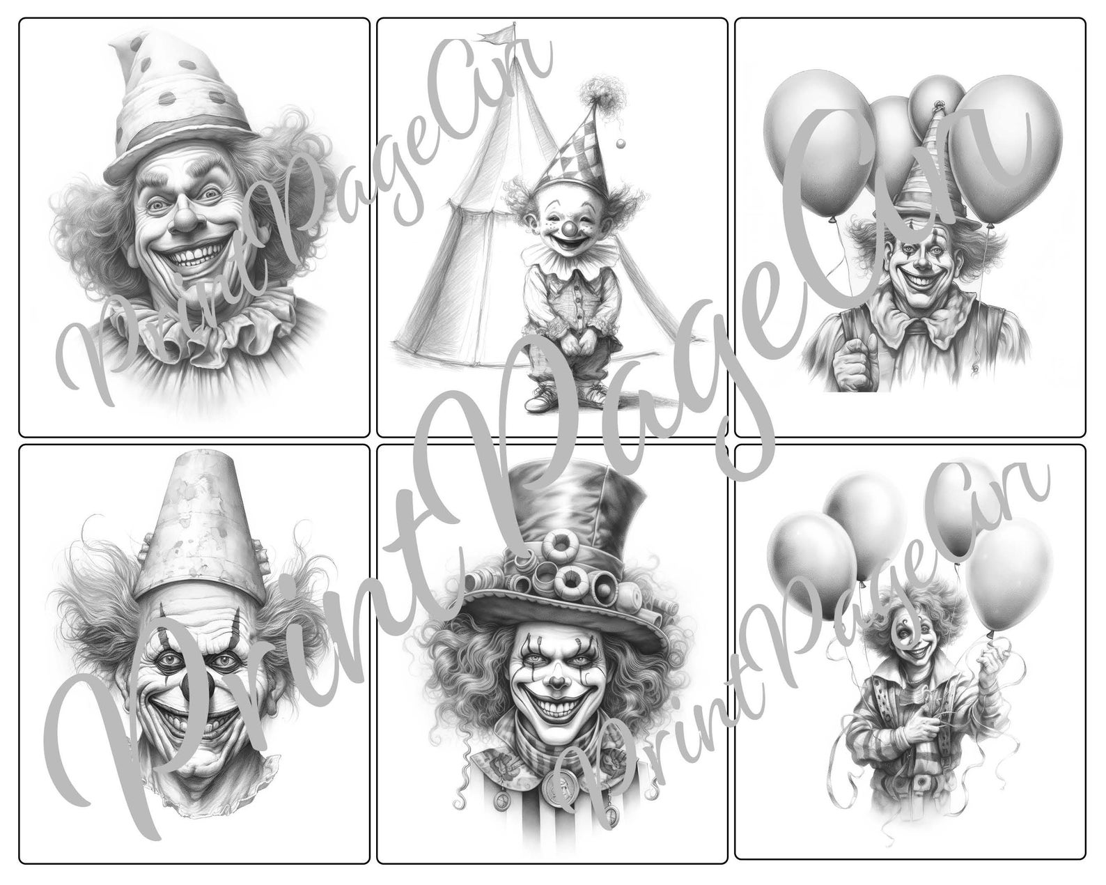 Clown Circus Grayscale Adult Coloring Pages Circus Theme Adult ...