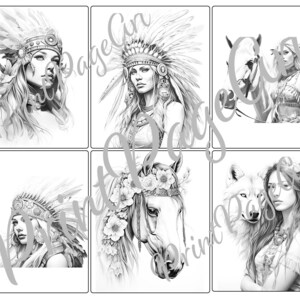 Native American Woman Coloring Pages: Grayscale Illustrations (PDF ...