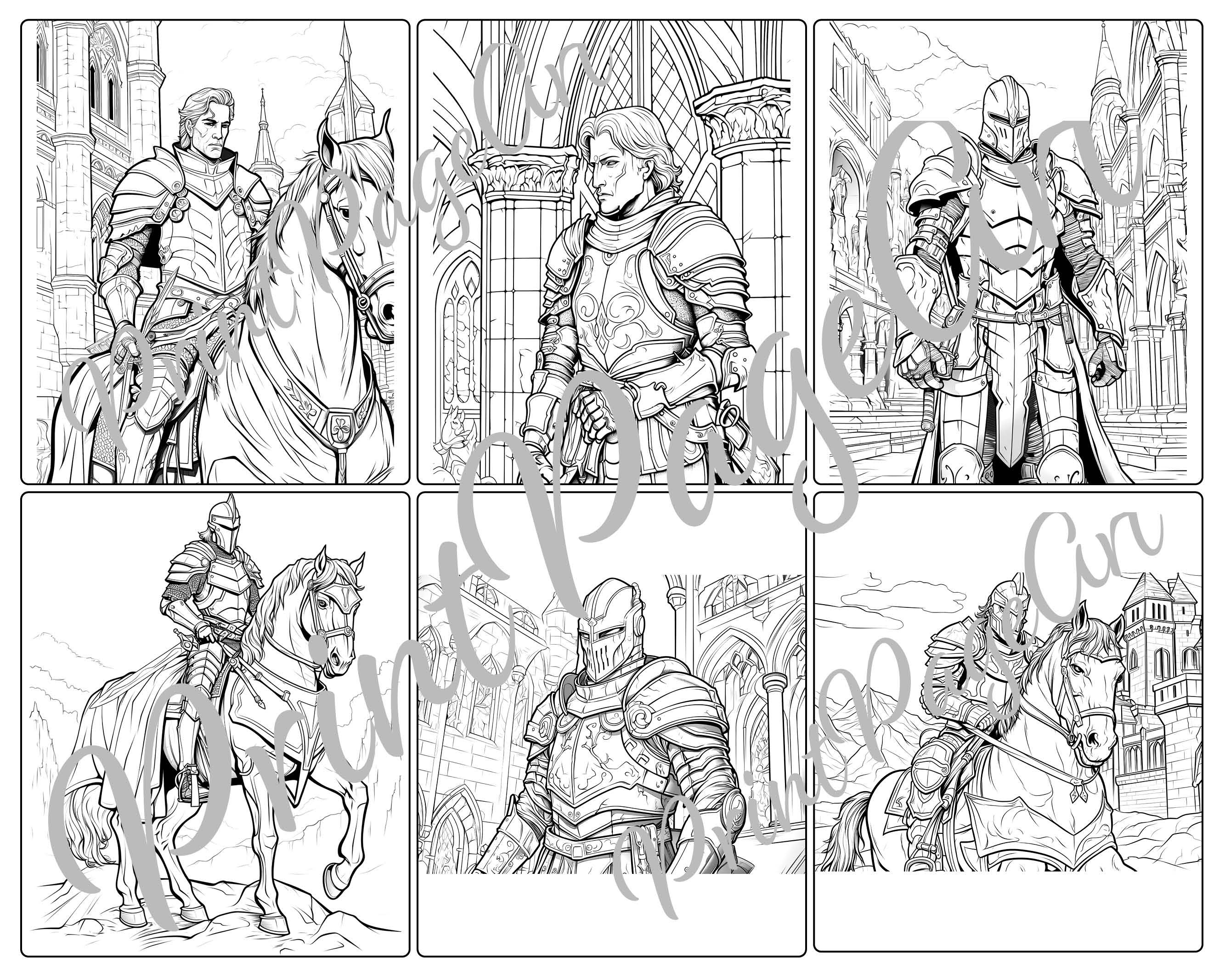 Warrior Knight , Fantasy Coloring Book for Adult, 39 Printable Pages ...