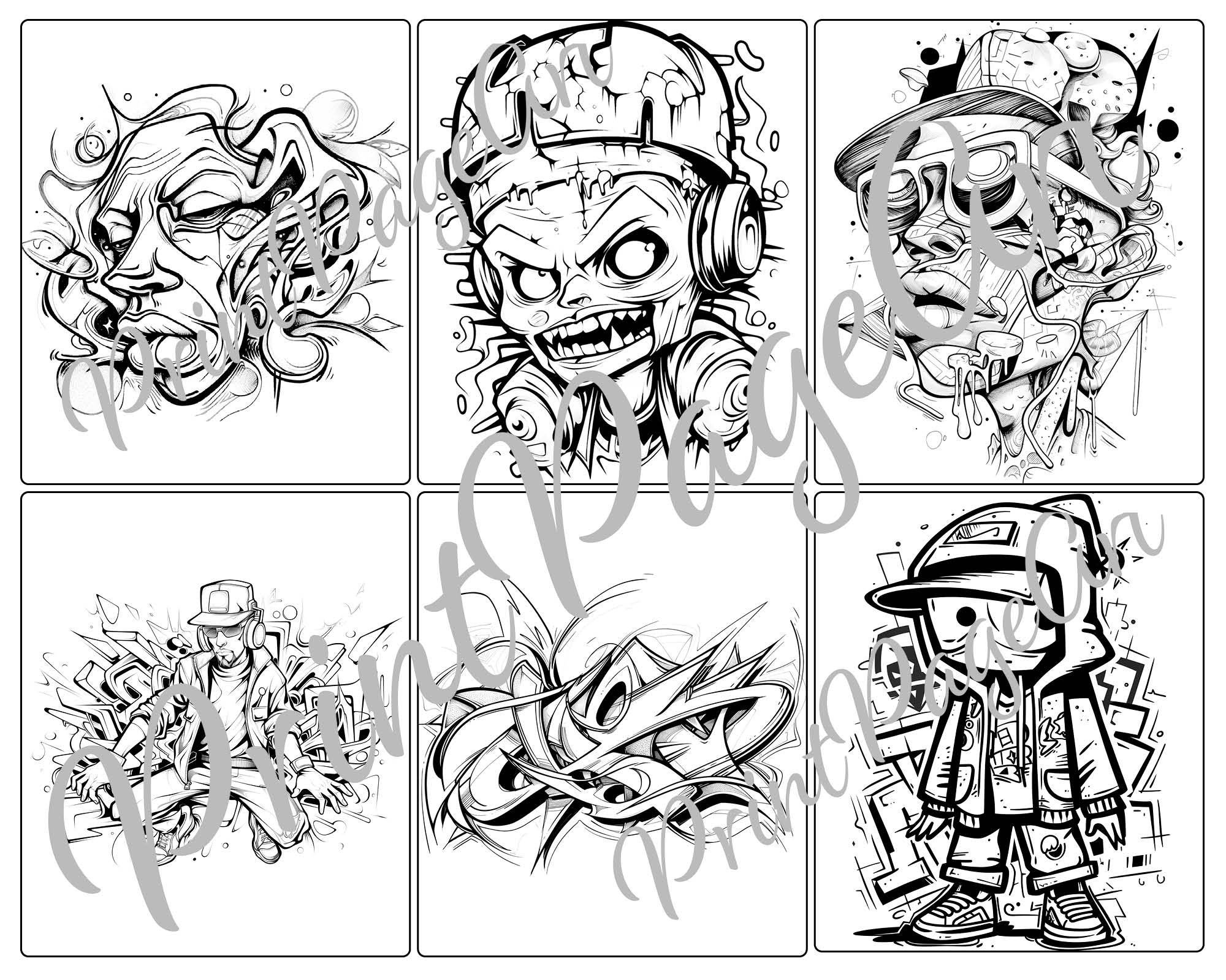 Graffiti , Street Art, Coloring Book, Adult & Teens Printable Pages, 33 ...