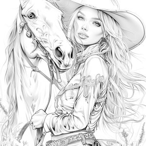 Cowgirl Coloring Book: Wild West Grayscale Illustrations (39 Pages ...