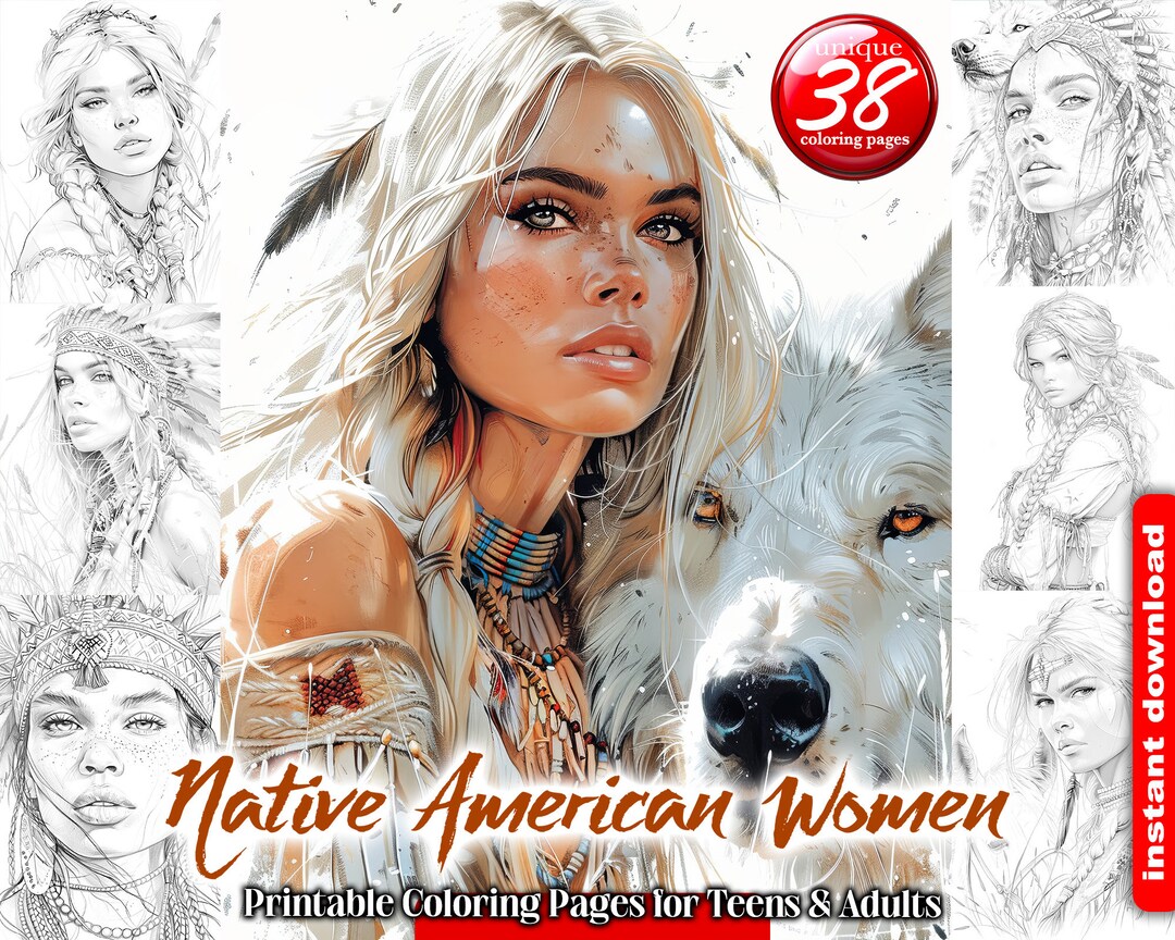 Native American Woman Coloring Book: Grayscale Portrait Art (PDF ...