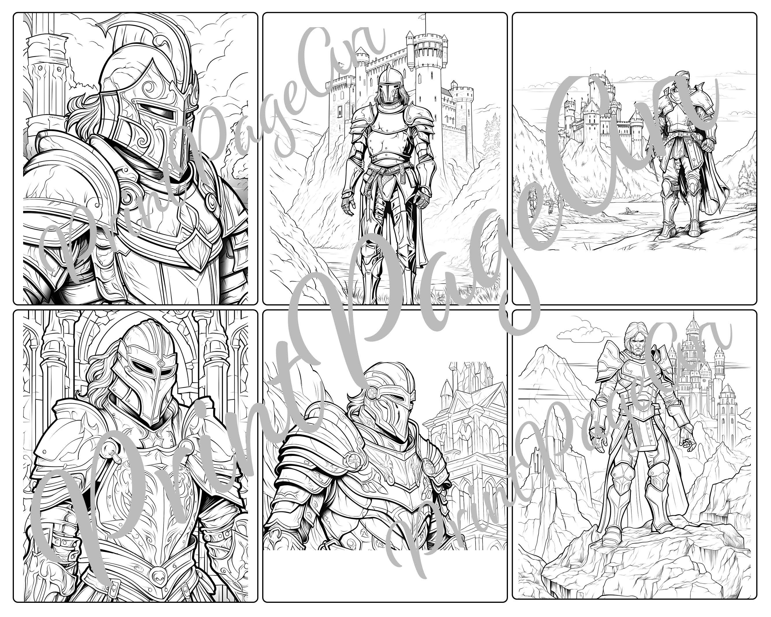 Warrior Knight , Fantasy Coloring Book for Adult, 39 Printable Pages ...