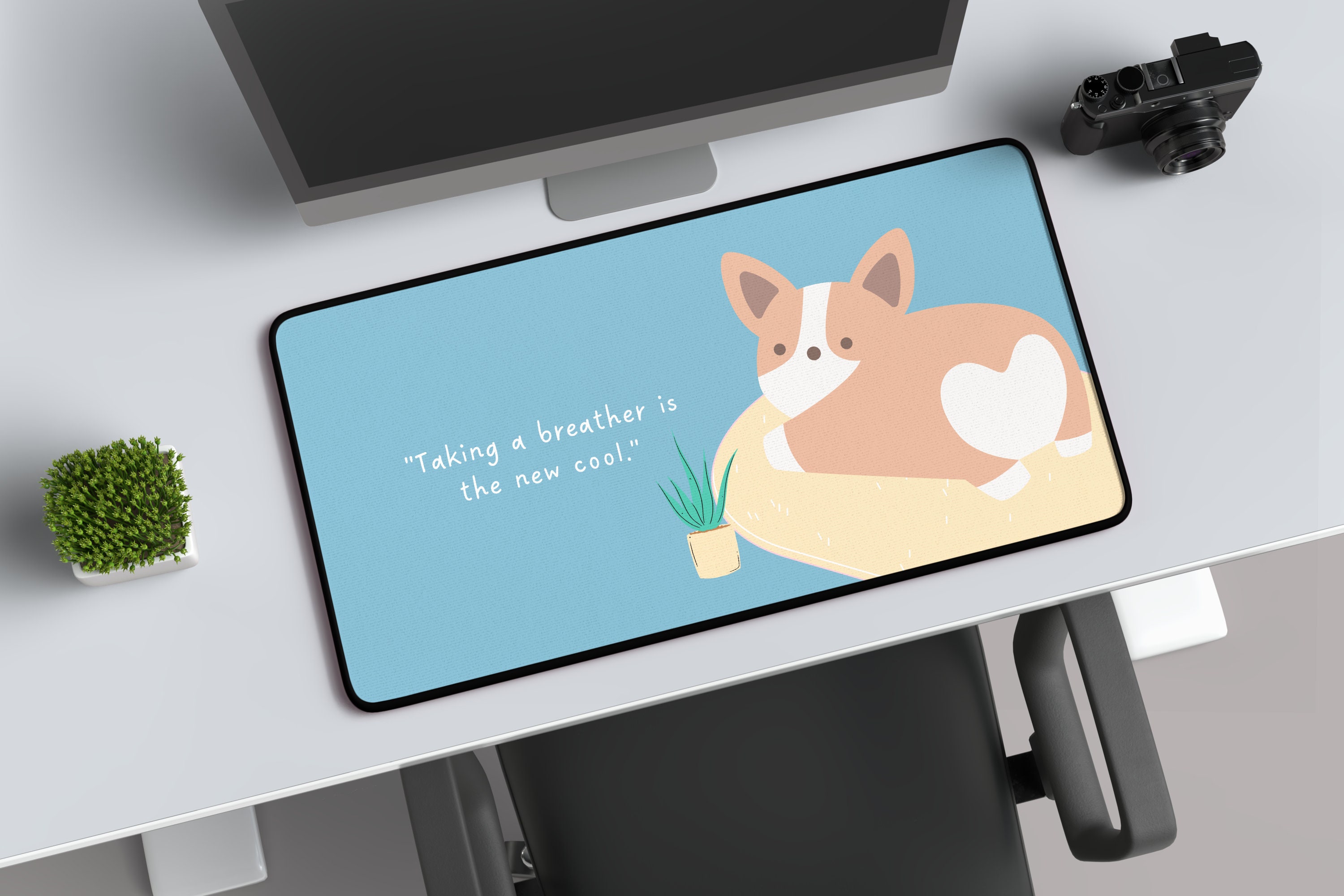 Cute Dog Motivational Desk Mat, Aesthetic Mouse Pad, Corgi Desk Pad ...