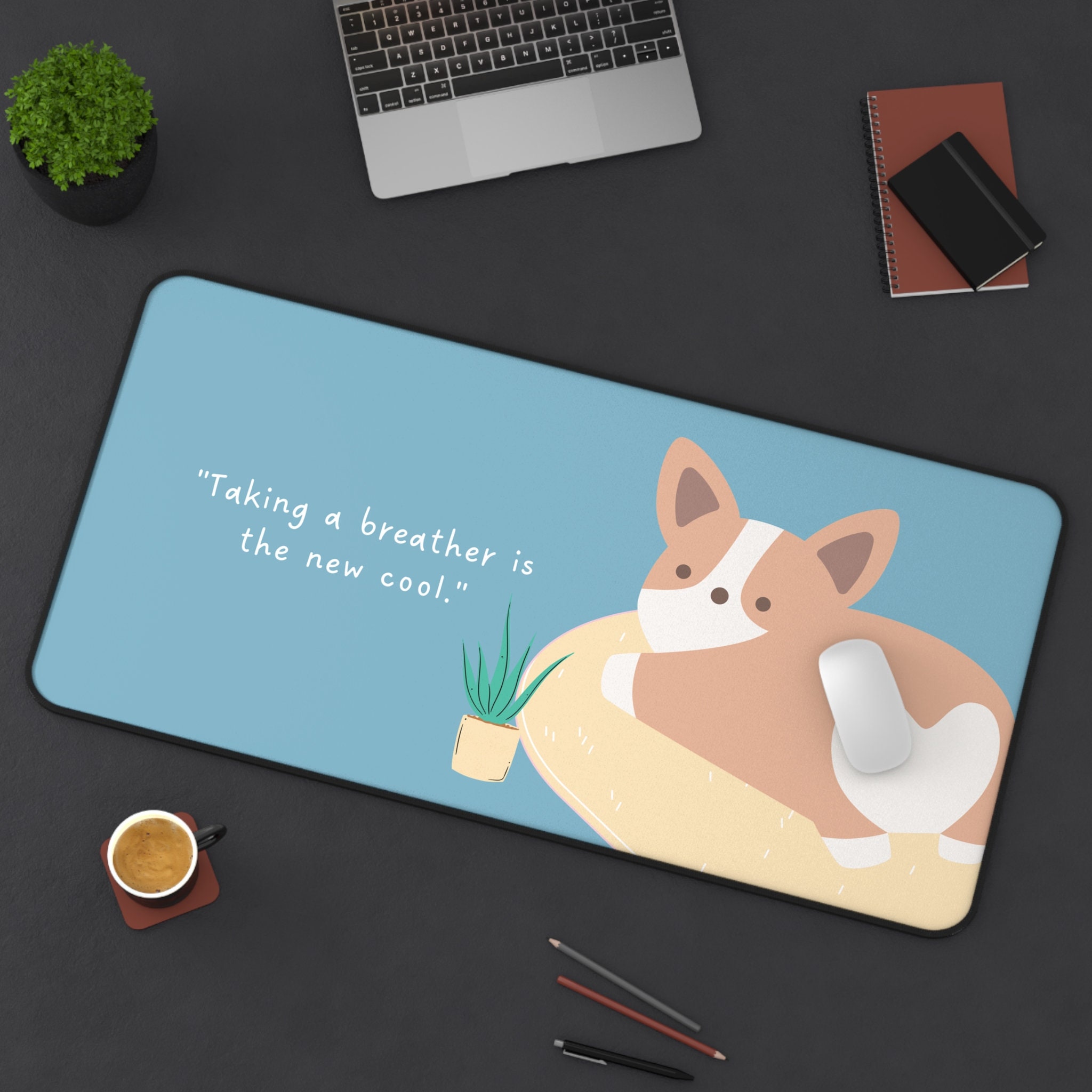 Cute Dog Motivational Desk Mat, Aesthetic Mouse Pad, Corgi Desk Pad ...
