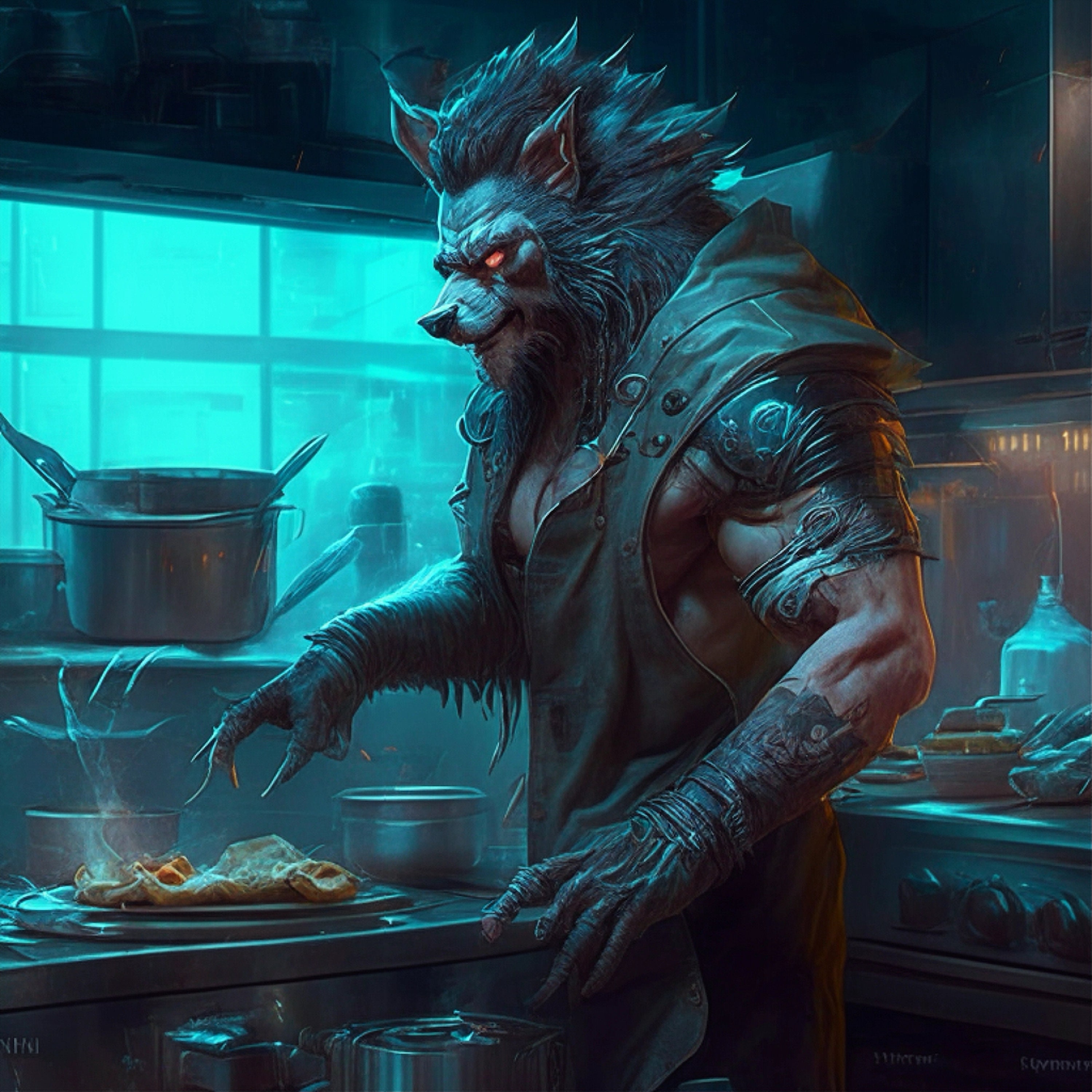 CYBERPUNK Werewolf Chef Printable Wall Art Painting/poster - Etsy