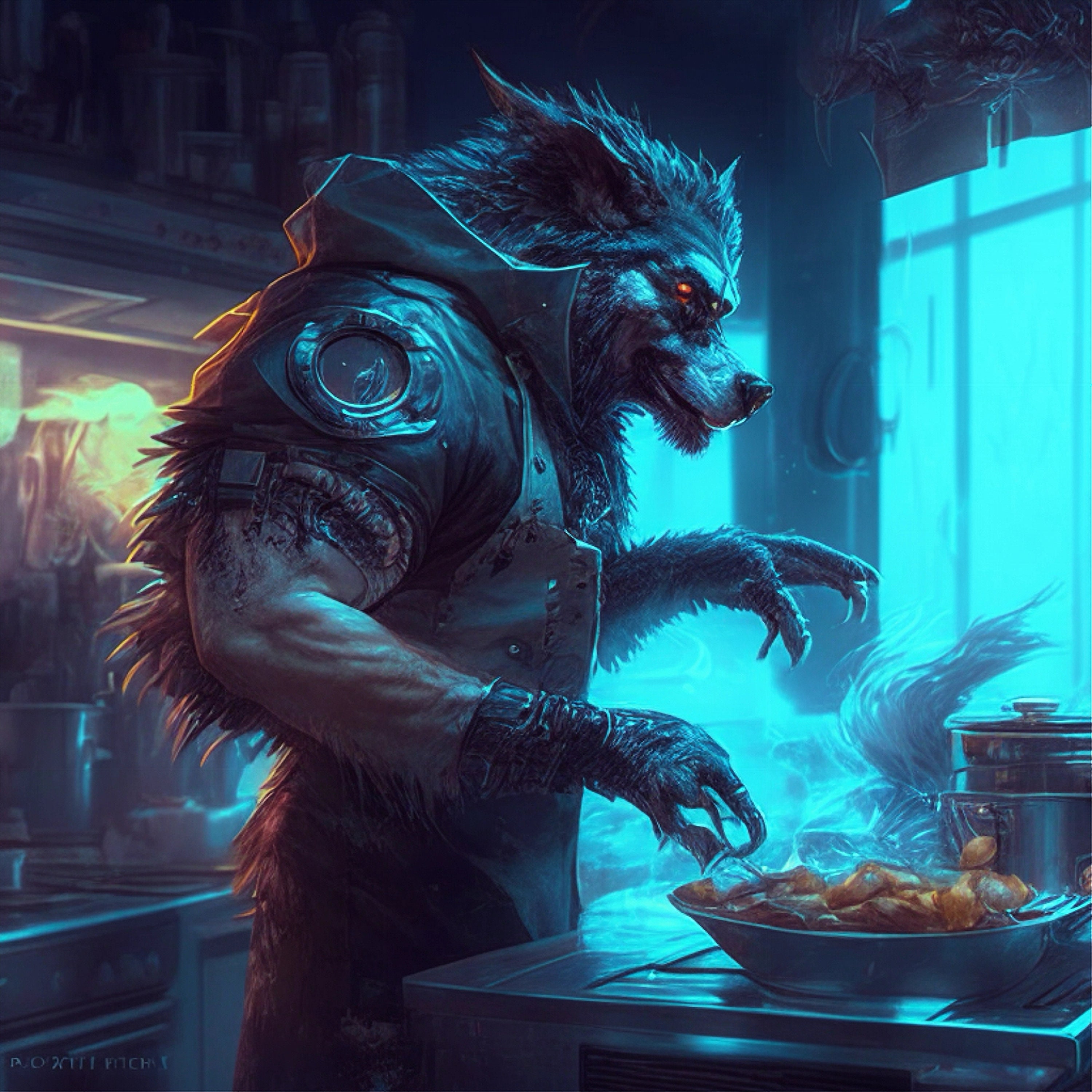 CYBERPUNK Werewolf Chef Printable Wall Art Painting/poster - Etsy