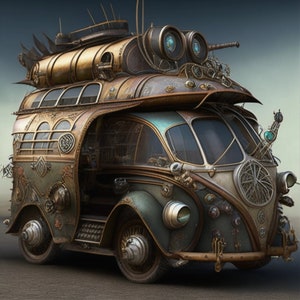 Steampunk VW Campervan, Printable, Wall Art Painting/poster, Digital ...
