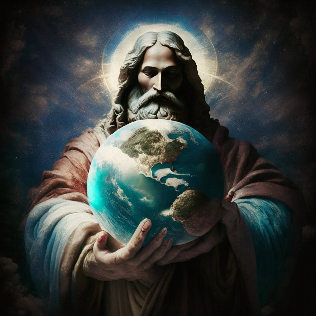 God Holding Earth Creation , Printable, Wall Art Painting/poster ...