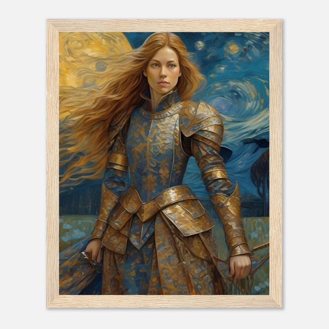 Medieval Woman Knight Mounted Framed Poster – Van Gogh Style Fantasy ...