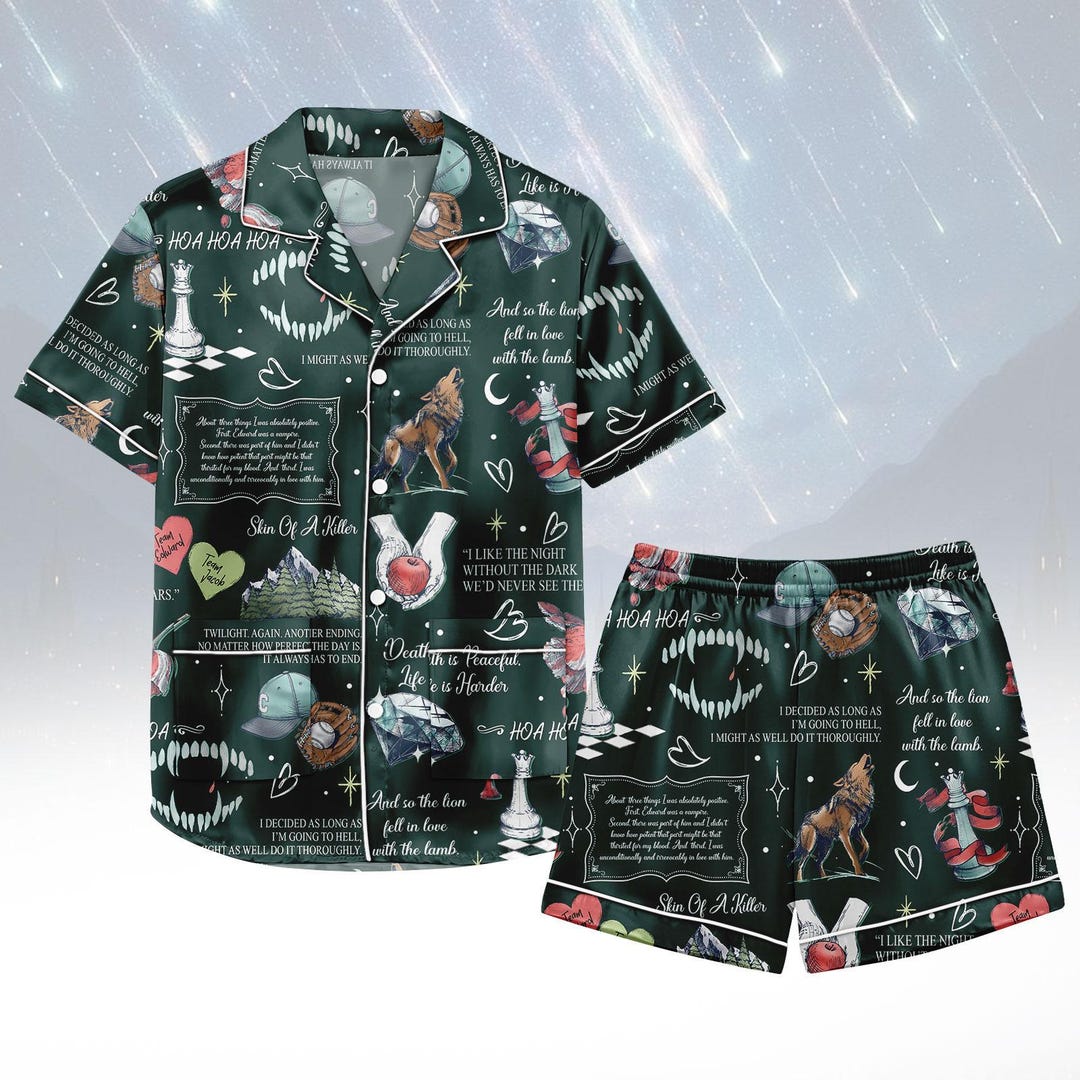 Vampire Short Satin Pjs Set, Twilight Satin Pajamas, Dark Night Short ...