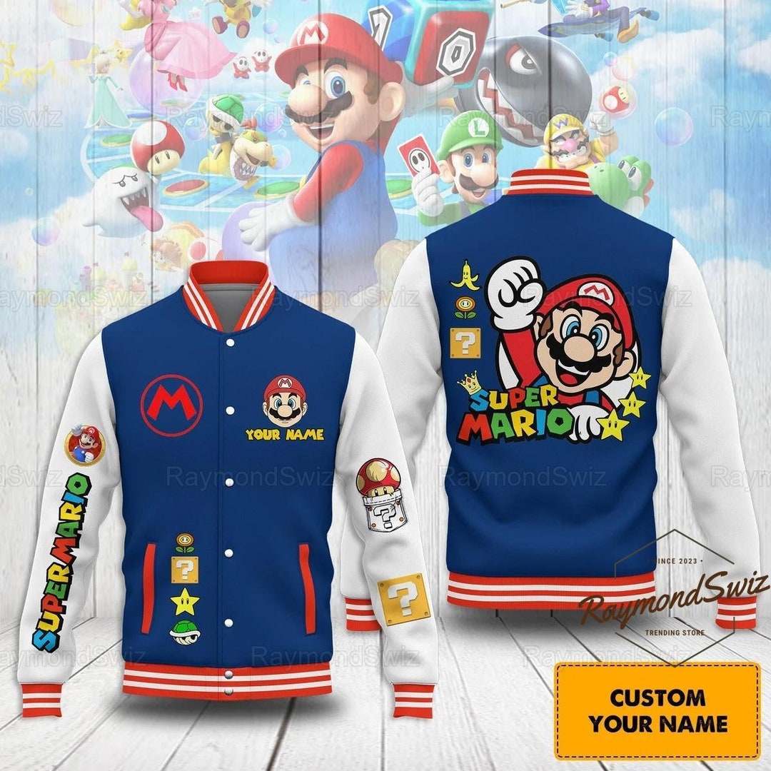 Super Mario Baseball Jacket, Mario Baseball Jacket, Custom Super Mario ...