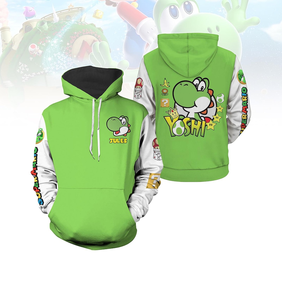 Yoshi Hoodie, Super Mario Hoodie, Custom Yoshi Hoodie, Super Mario ...