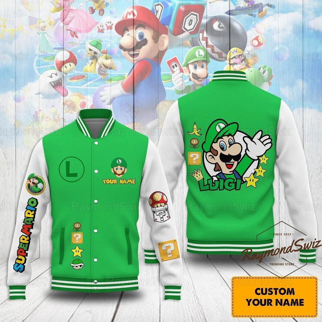 Luigi Baseball Jacket, Super Mario Baseball Jacket, Custom Luigi Jacket ...