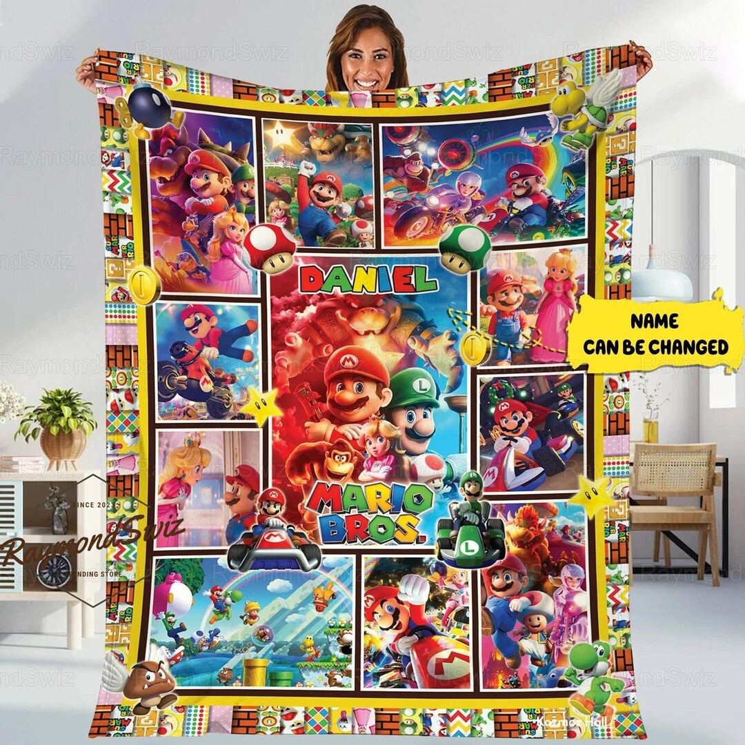 Super Mario Bros Blanket, Custom Super Mario Fleece Blanket, Super ...