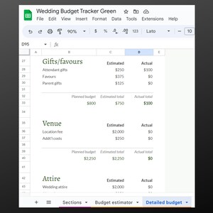 Wedding Budget Planner Spreadsheet Google Sheets Green - Etsy