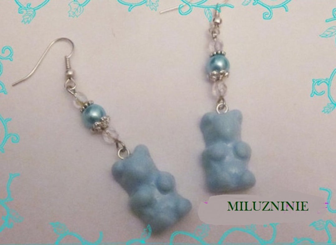Blue Teddy Bear Candy Earrings in Fimo - Etsy
