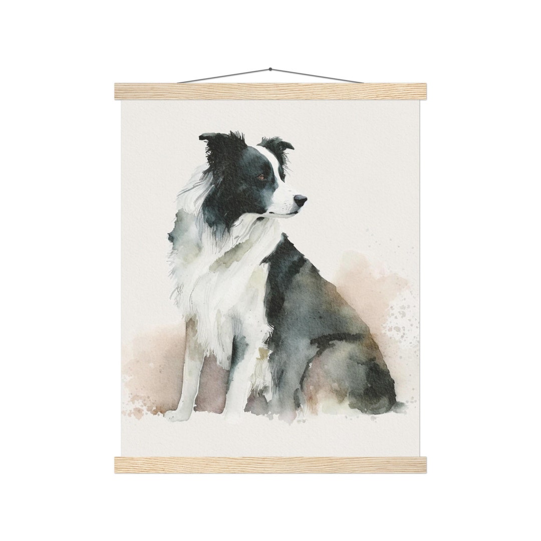 Border Collie Digital Art Matte Paper Poster With Hanger Watercolour ...