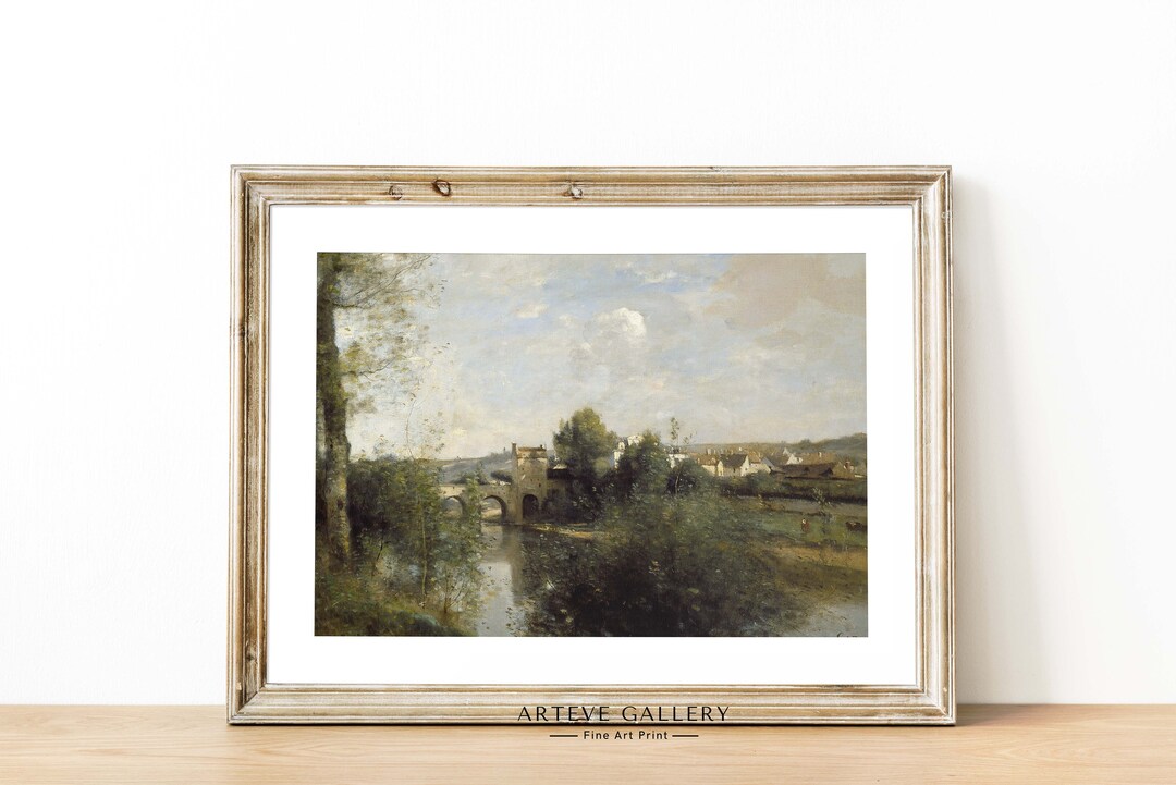 Corot Old Bridge Landscape Painting, French Countryside Art (digital ...