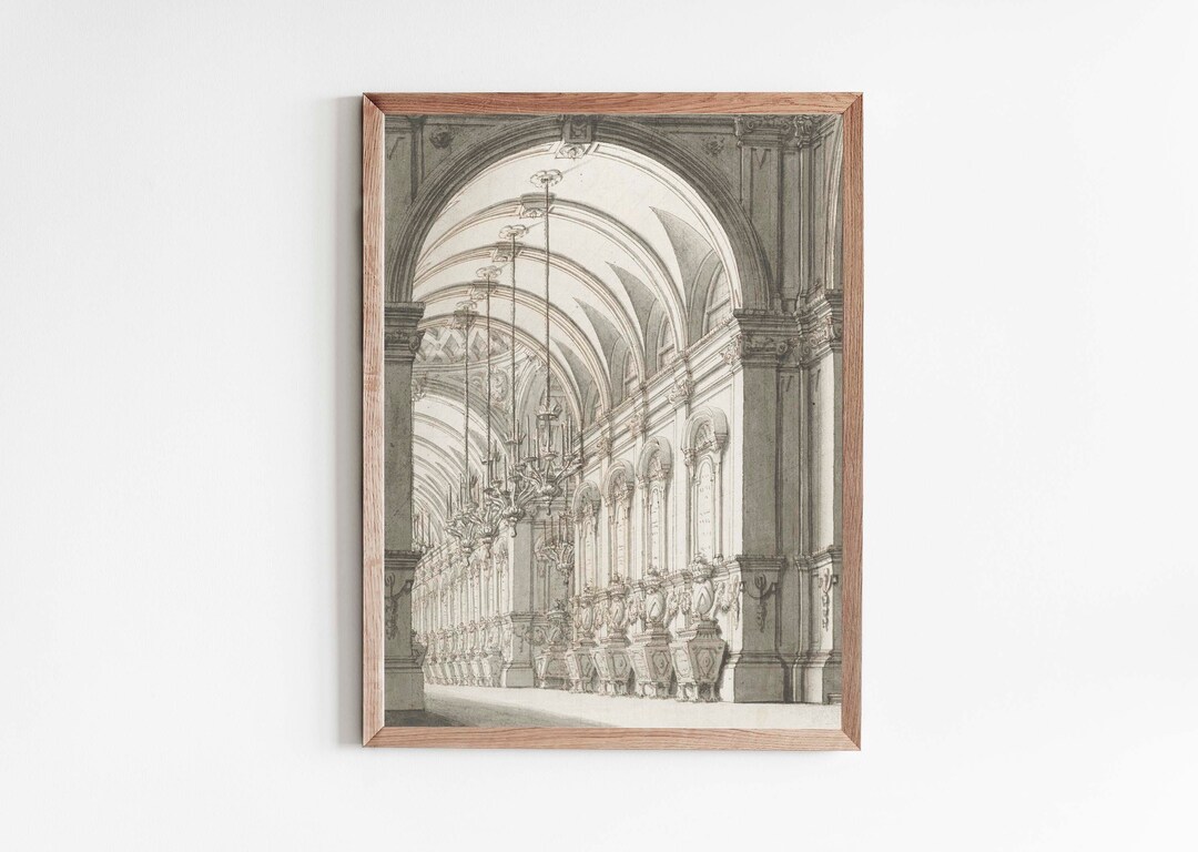 Antique Italian Architecture Drawing Print | Vintage Interior Etching ...
