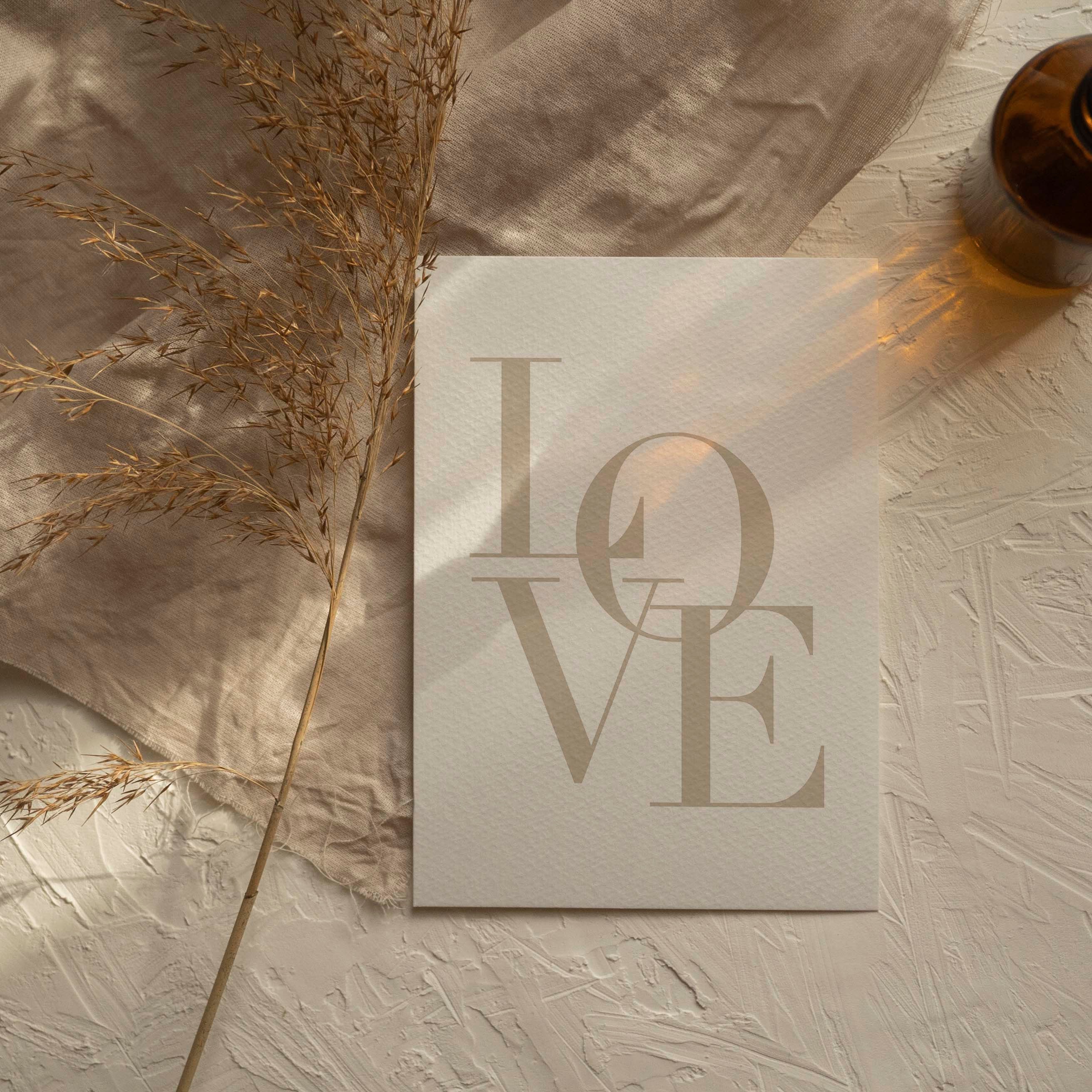 Love Typo Beige PRINTABLE Wall Art Text Quote Print L O V E Calligraphy ...