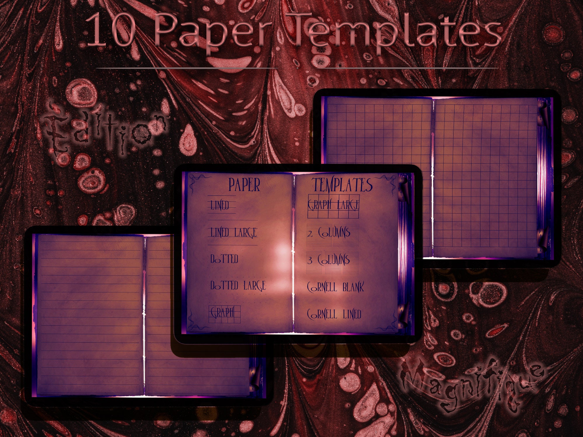 Realistic Digital Notebook, Blank Purple Witchy Journal + 10 Digital ...