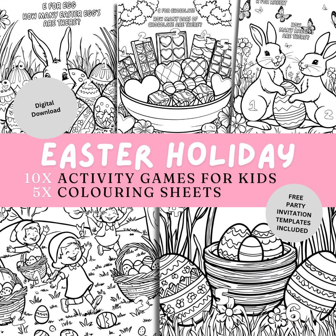 Easter Activity Game Book, Printable, Easter Colouring Pages, Easter ...