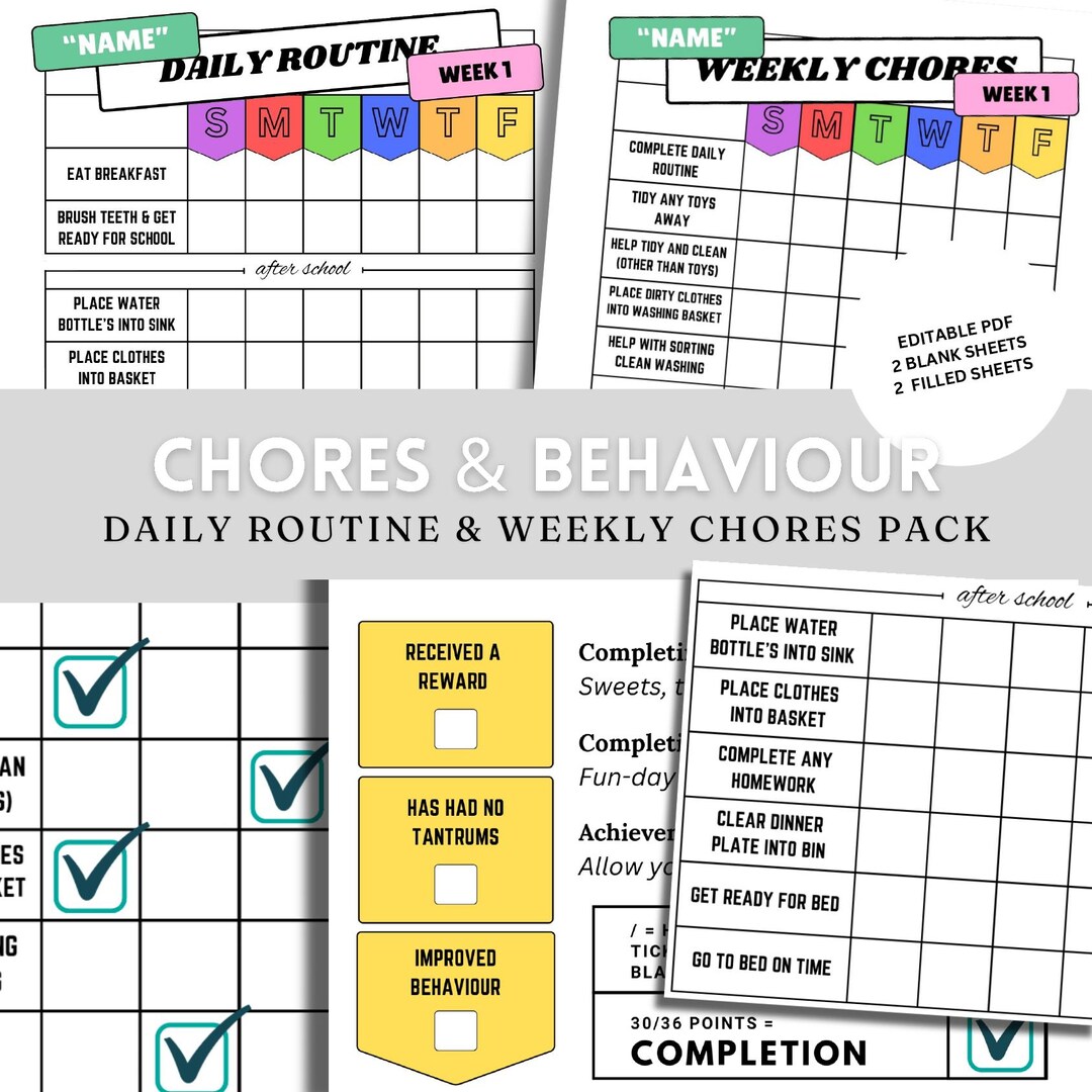 Kids Daily Responsibilities Chart, Printable Daily Routine, Chore Chart ...