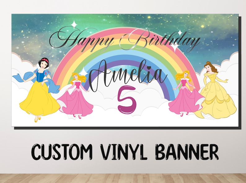 Happy Birthday Banner , Princesses Theme Party , Princess Birthday ...