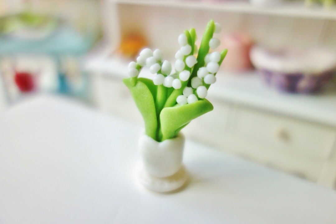Miniature White Flowers in Pot, Handmade Miniature Lilies of the Valley ...