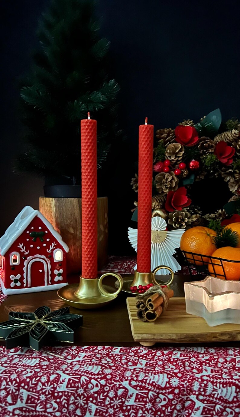Christmas Beeswax Taper Candle Set Unscented Natural Advent Candles ...