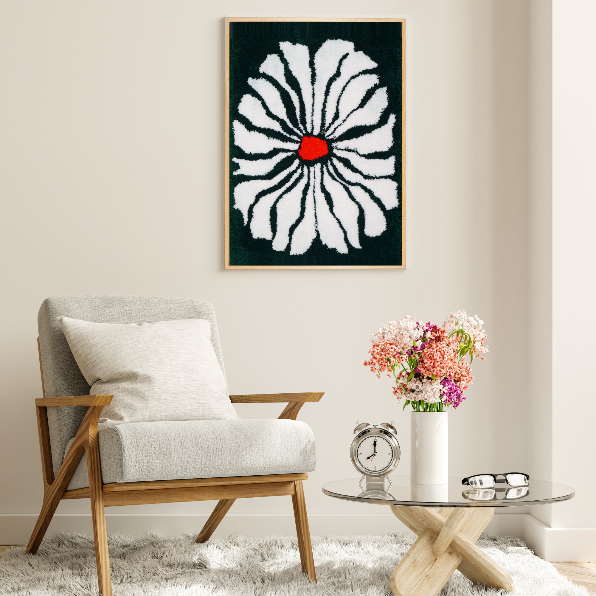 Handmade Tufted Abstract Wall Art With Wooden Frame Wall Decor Daisy - Etsy
