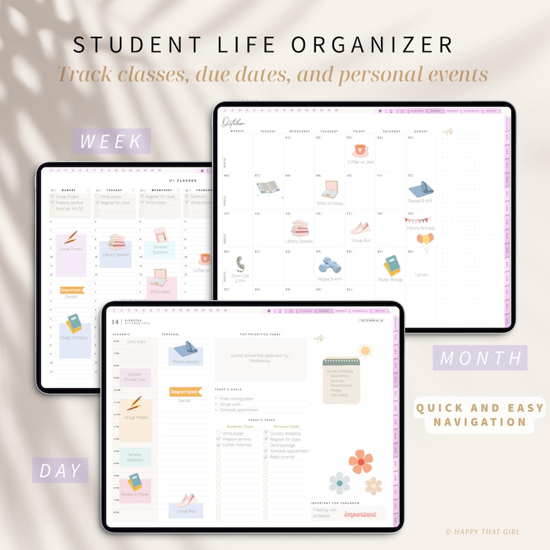 2025-2026 Digital Student Planner: iPad College Organizer With Stickers ...