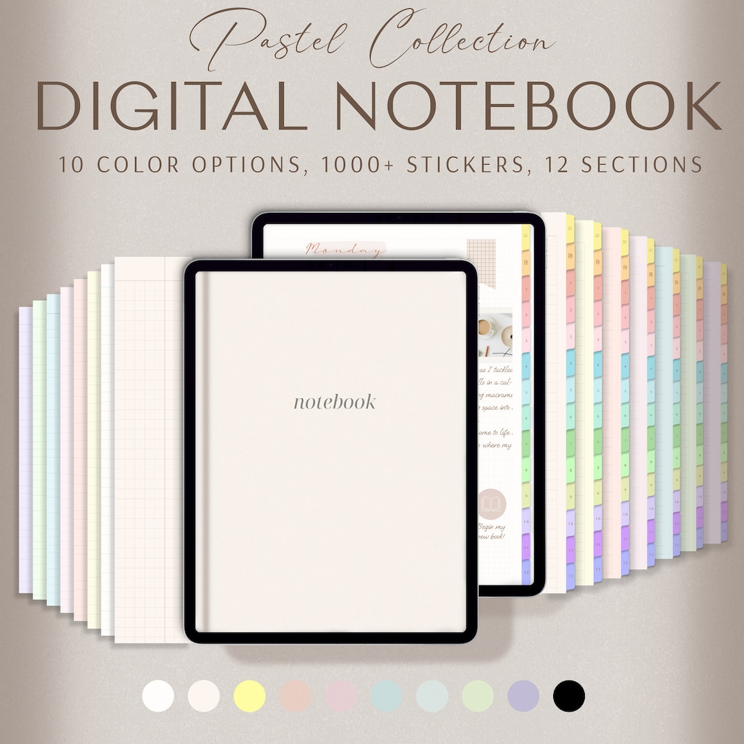 Pastel Digital Notebook: 12 Sections, 1000+ Stickers (digital Download ...