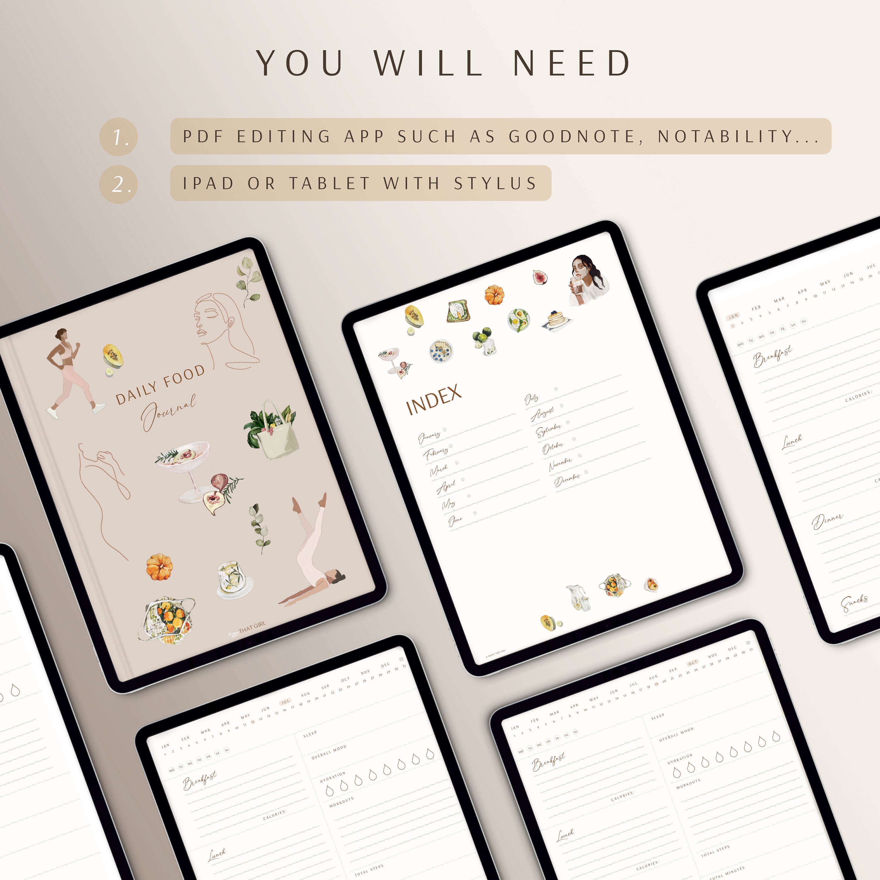 Daily Food Journal / Daily Food Diary / iPad Calorie Tracker ...